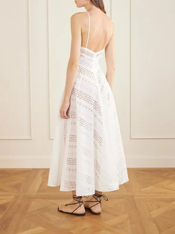 Loretta Caponi Castiglione Broderie Anglaise Halterneck Midi Dress