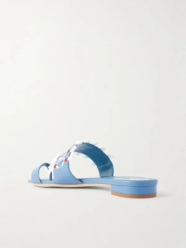 Manolo Blahnik Brava Crocheted Leather Sandals - Blue