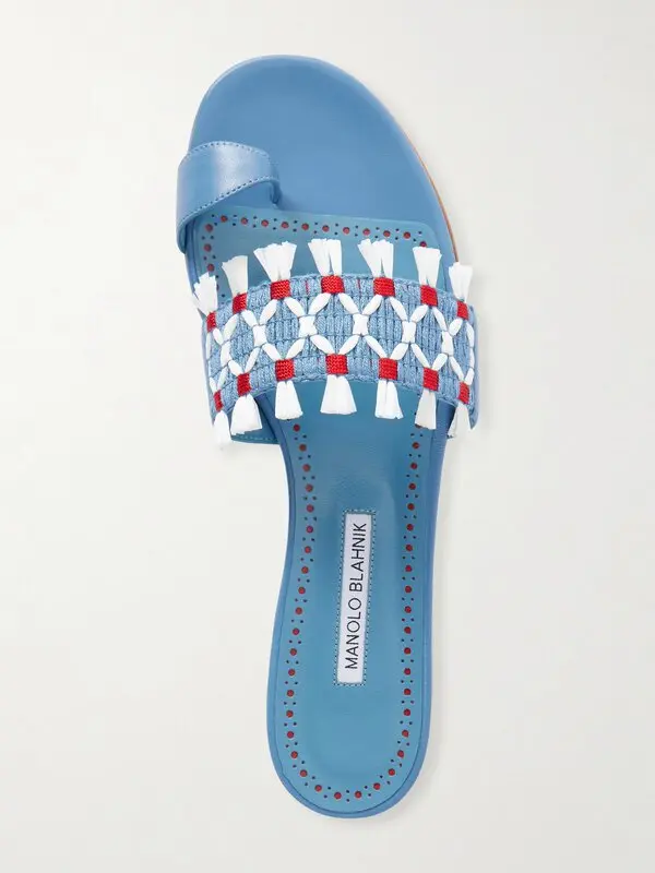 Manolo Blahnik Brava Crocheted Leather Sandals - Blue