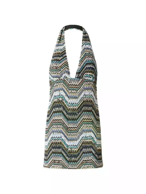Missoni Sequin-embellished Zigzag-knit Halterneck Mini Dress - Blue