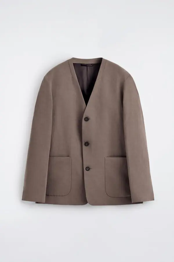 Cos Collarless Linen-blend Blazer