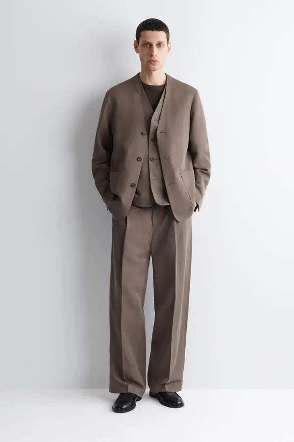 Cos Collarless Linen-blend Blazer