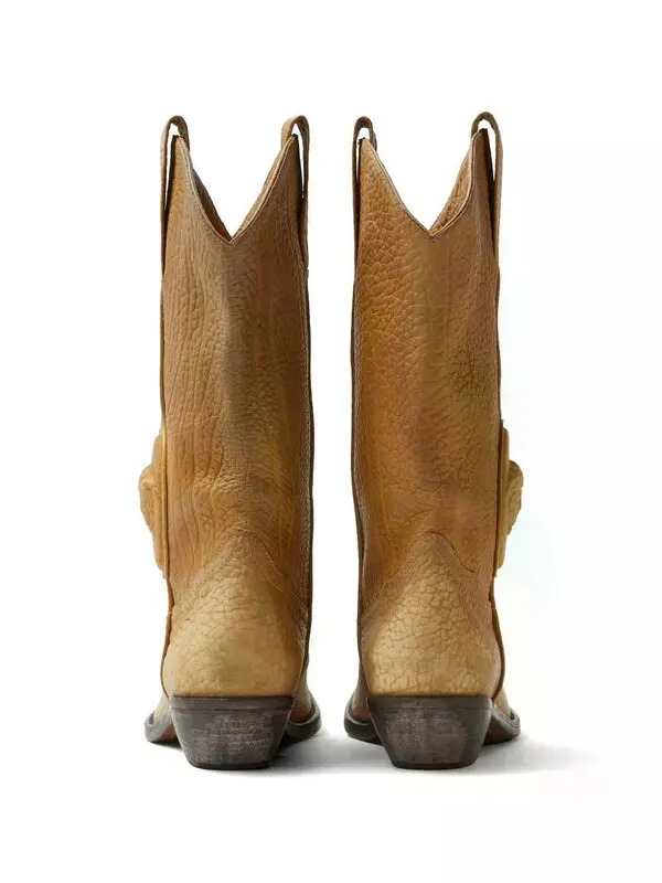 Versace Grained Leather Texan Boots With Medusa Cameo - Neutrals