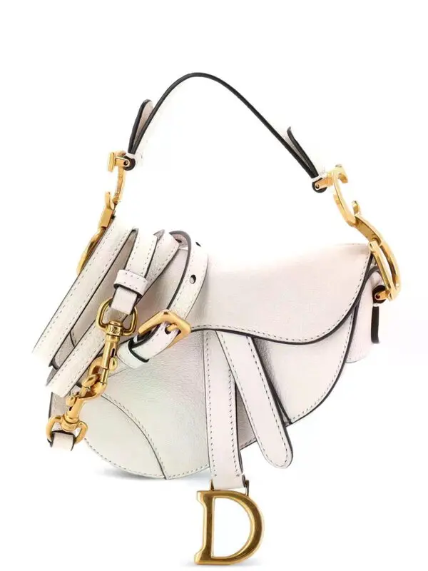 Dior Saddle Handbag With Strap Leather Micro Shoulder Bag - White