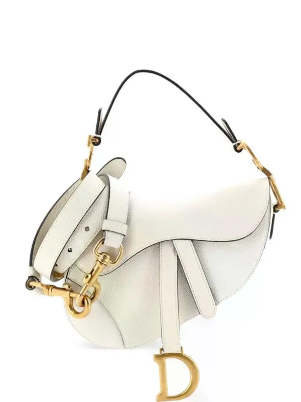 Dior Saddle Handbag With Strap Leather Mini Shoulder Bag - White