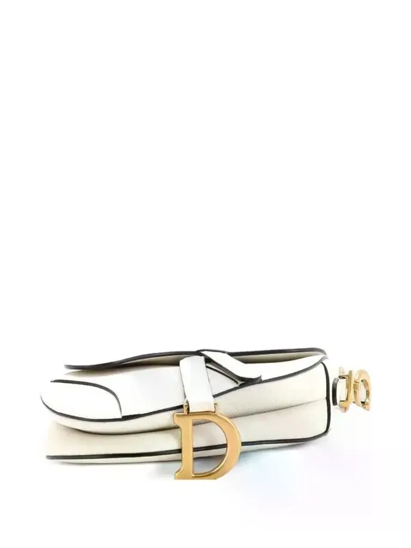 Dior Saddle Handbag With Strap Leather Mini Shoulder Bag - White