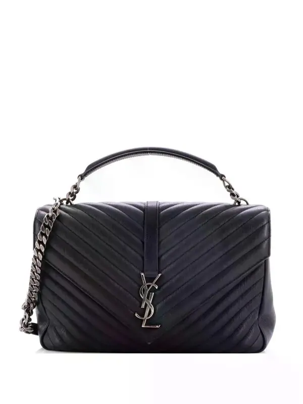 Saint Laurent Classic Monogram College Bag Matelasse Chevron Leather Medium Crossbody Bag - Black
