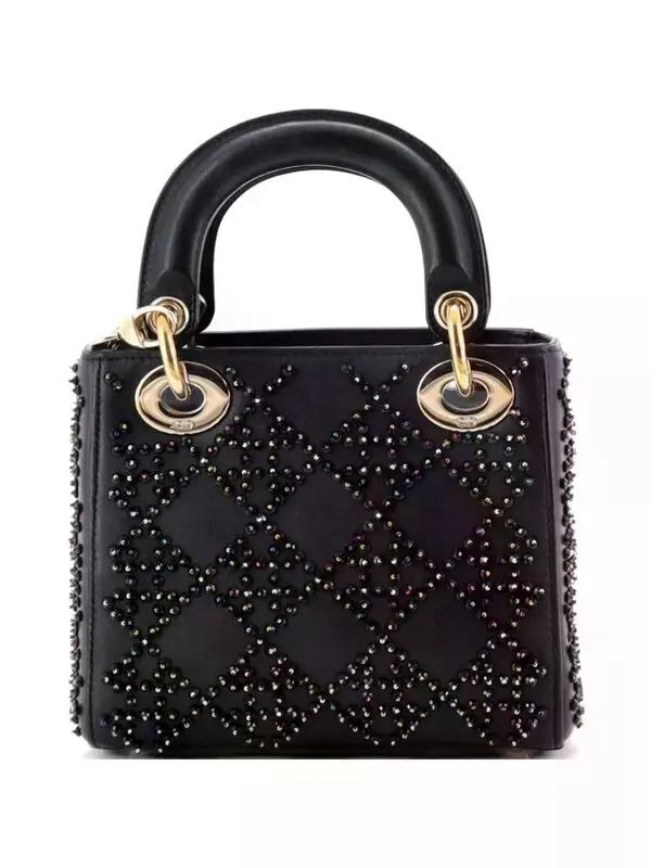 Dior Lady Chain Bag Crystal Embellished Cannage Quilt Leather Mini Satchel - Black