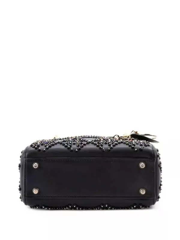 Dior Lady Chain Bag Crystal Embellished Cannage Quilt Leather Mini Satchel - Black