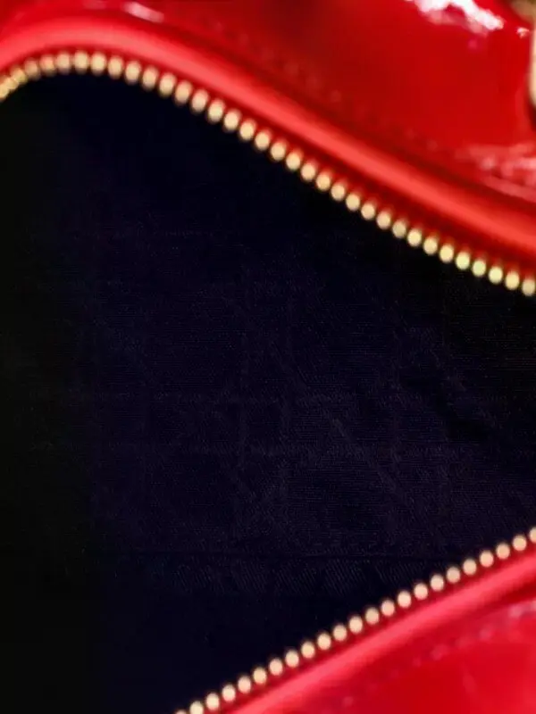 Dior Lady Cannage Quilt Patent Medium Satchel - Red