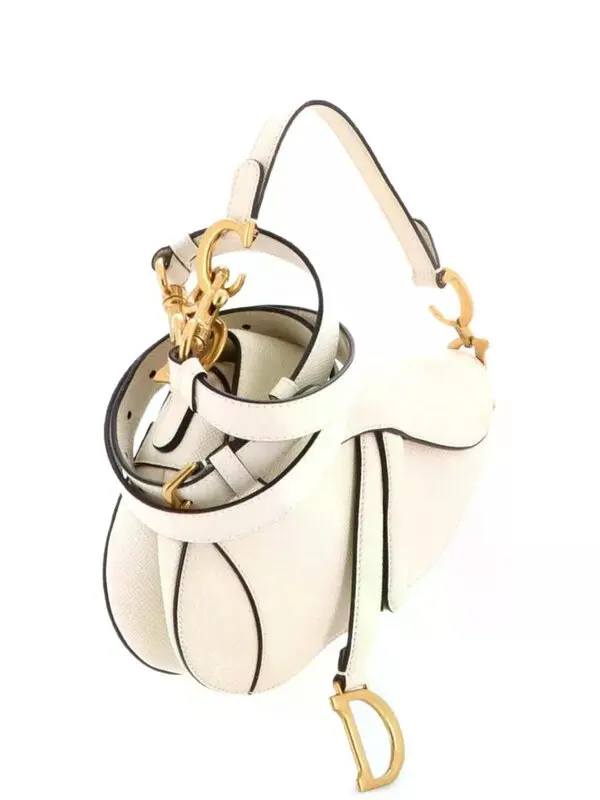 Dior Saddle Handbag With Strap Leather Mini Shoulder Bag - White