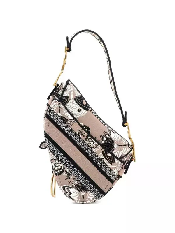 Dior Saddle Bag Logo Embroidered Canvas Medium Shoulder Bag