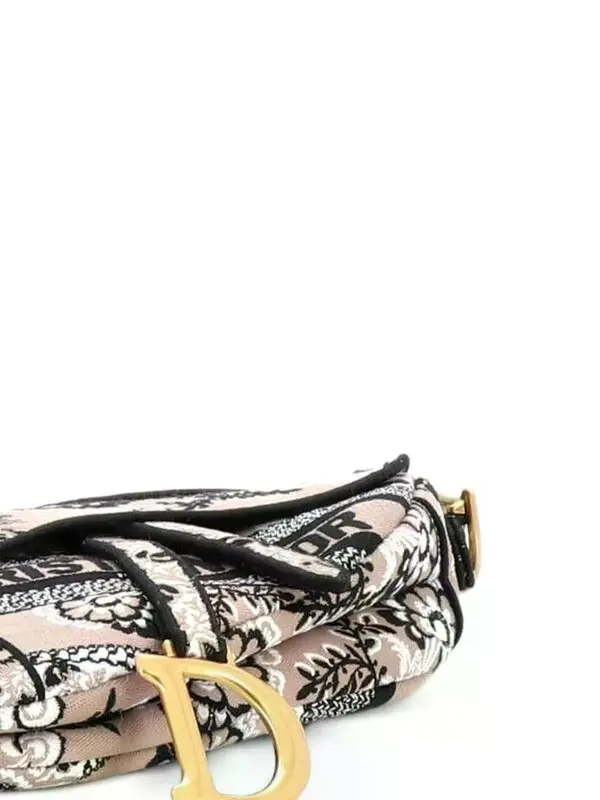 Dior Saddle Bag Logo Embroidered Canvas Medium Shoulder Bag