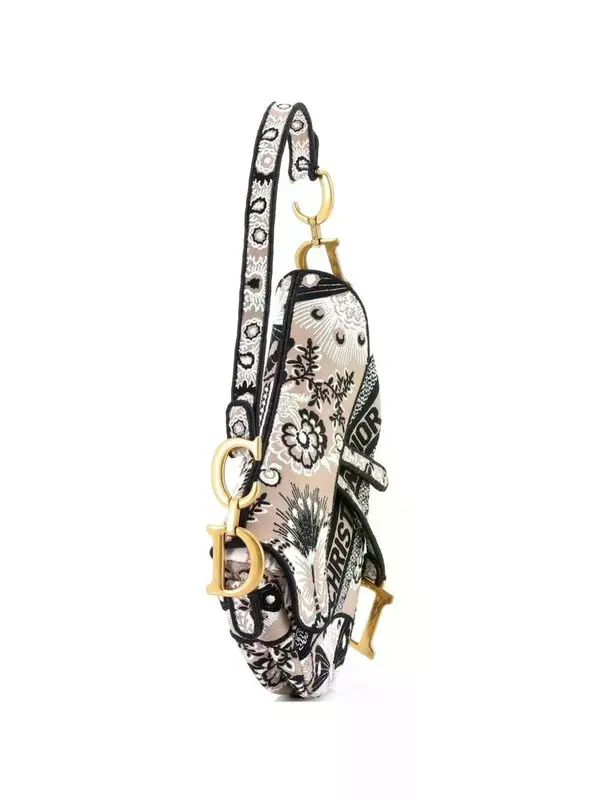 Dior Saddle Bag Logo Embroidered Canvas Medium Shoulder Bag