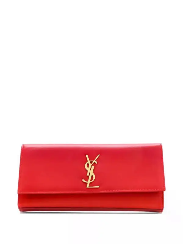 Saint Laurent Classic Monogram Leather Long Clutch Bag - Red