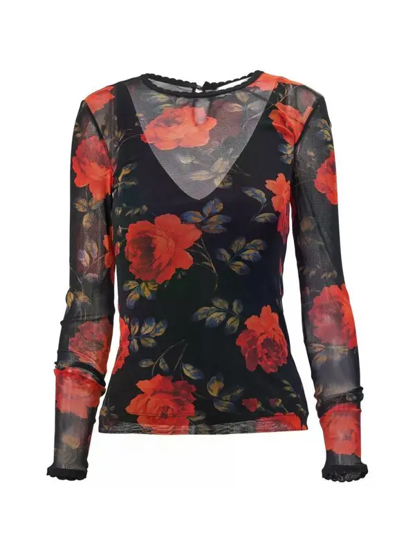 Carolina Herrera Rose-print Mesh Top - Black