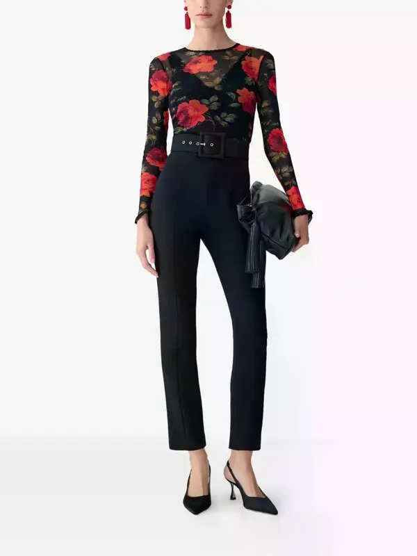 Carolina Herrera Rose-print Mesh Top - Black
