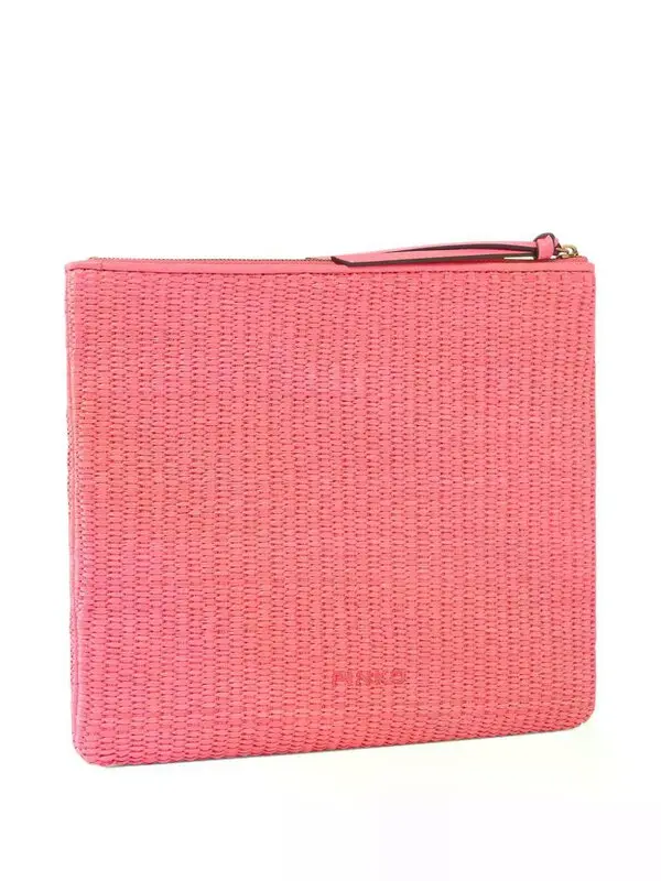 Pinko Raffia Clutch With Love Birds Logo - Pink