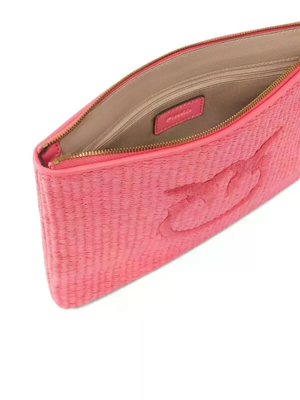 Pinko Raffia Clutch With Love Birds Logo - Pink