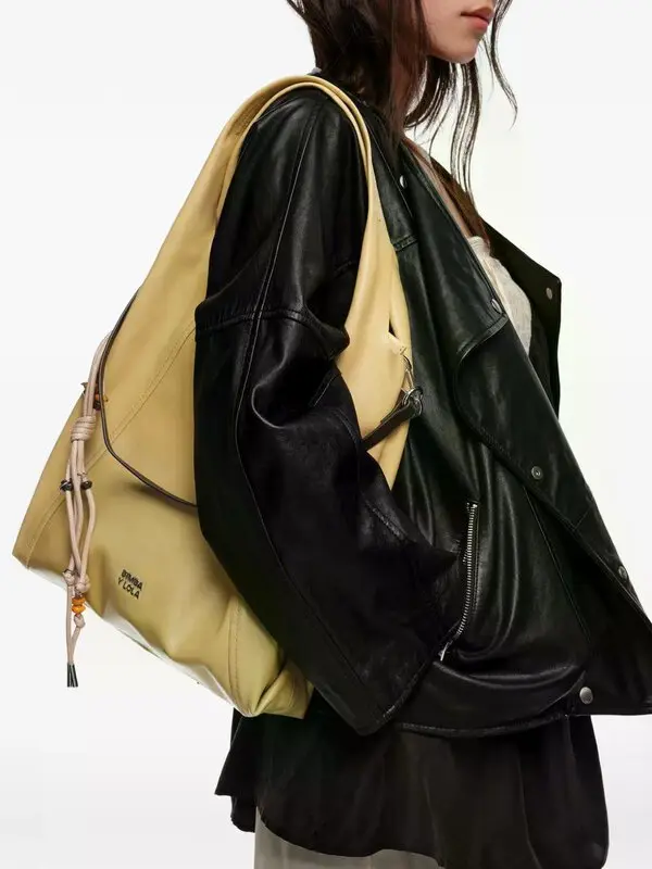 Bimba Y Lola Leather Drawstring Shoulder Bag - Neutrals