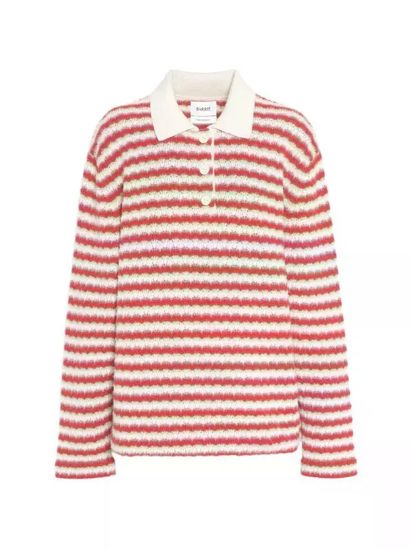 BARRIE Striped Cashmere Polo Shirt - Red