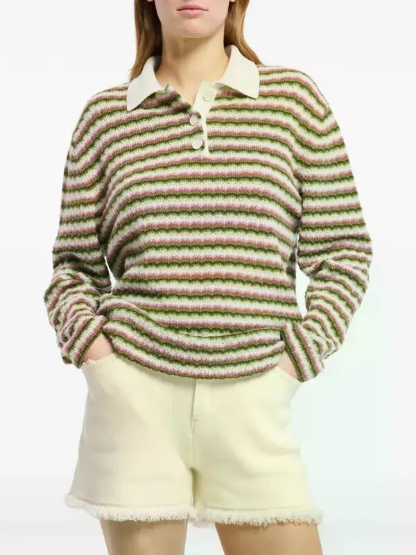 BARRIE Lace Cashmere Polo Top - Neutrals