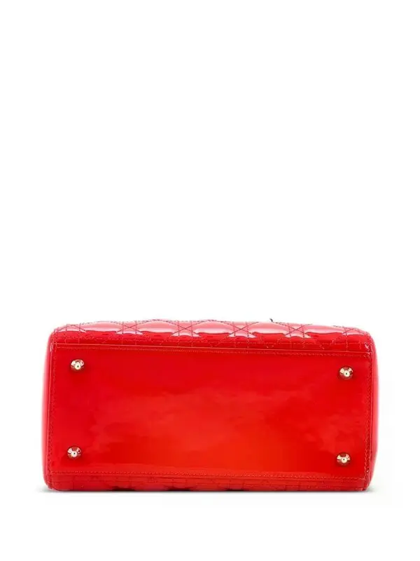 Dior Lady Medium Satchel Cannage Quilt Patent - Red