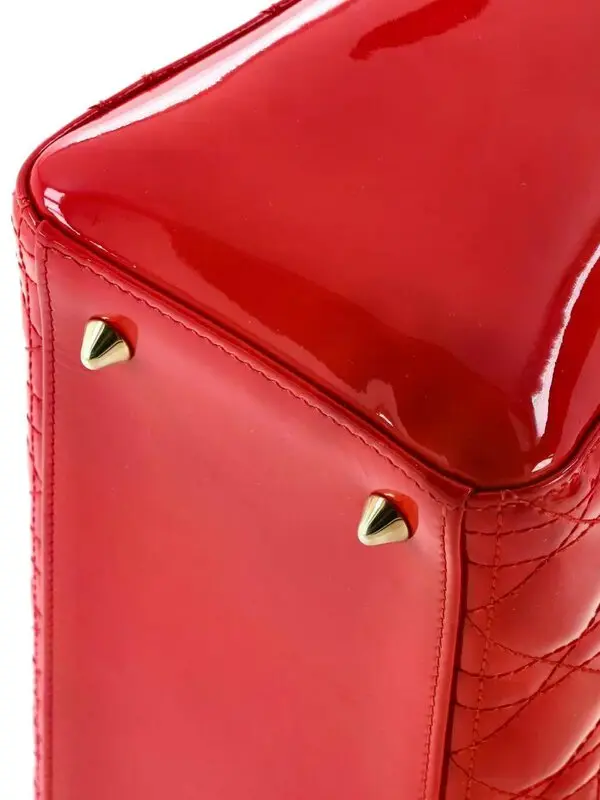 Dior Lady Medium Satchel Cannage Quilt Patent - Red