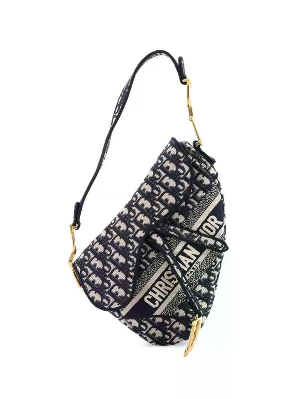 Dior Saddle Handbag Logo Embroidered Oblique Canvas Medium Shoulder Bag - Blue