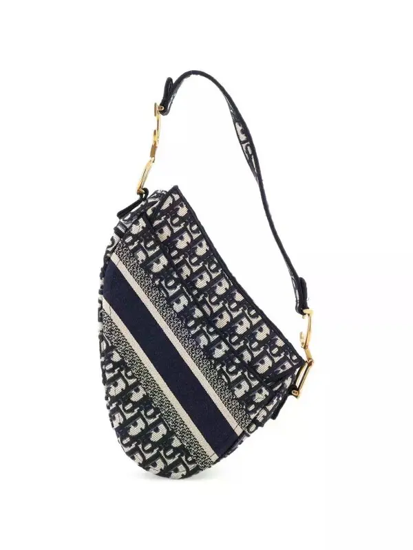 Dior Saddle Handbag Logo Embroidered Oblique Canvas Medium Shoulder Bag - Blue