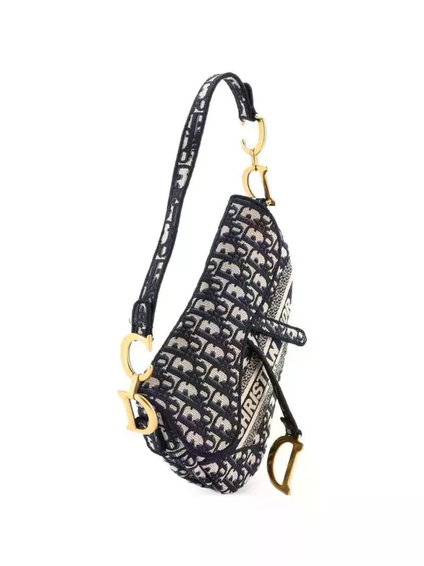 Dior Saddle Handbag Logo Embroidered Oblique Canvas Medium Shoulder Bag - Blue