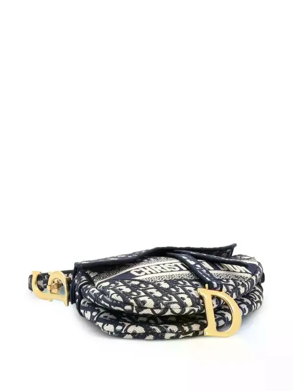 Dior Saddle Handbag Logo Embroidered Oblique Canvas Medium Shoulder Bag - Blue