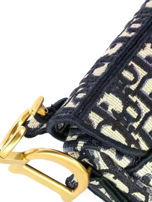 Dior Saddle Handbag Logo Embroidered Oblique Canvas Medium Shoulder Bag - Blue