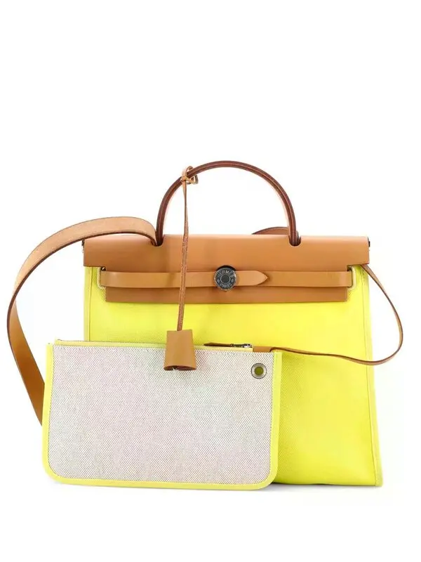 Hermès Herbag Zip Berline Vache Canvas And Leather 31 Shoulder Bag - Brown