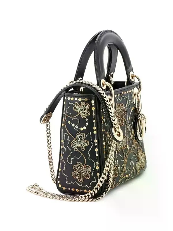 Dior Lady Chain Bag Embroidered Calfskin Mini Satchel - Black