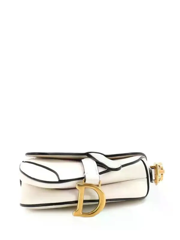 Dior Saddle Handbag With Strap Leather Micro Shoulder Bag - White