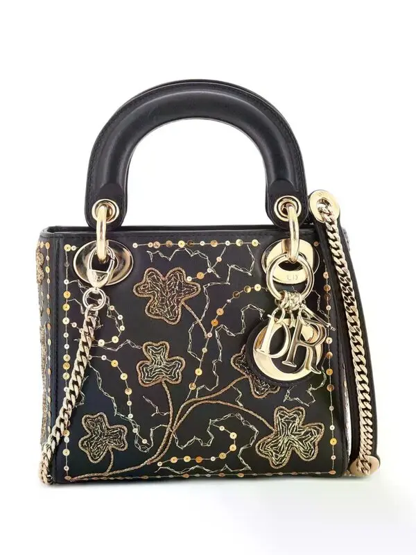 Dior Lady Mini Satchel Embroidered Chain Bag - Black