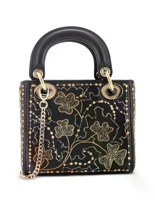 Dior Lady Mini Satchel Embroidered Chain Bag - Black