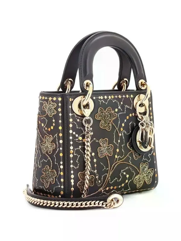 Dior Lady Mini Satchel Embroidered Chain Bag - Black