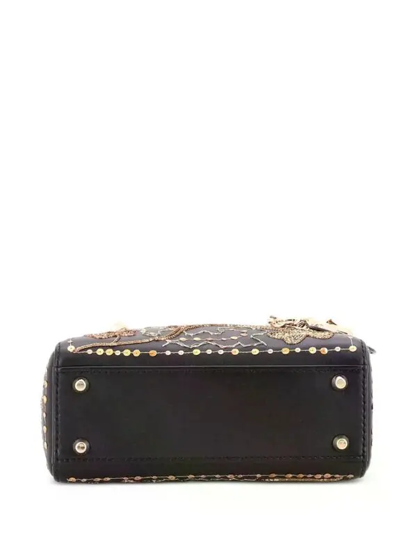 Dior Lady Mini Satchel Embroidered Chain Bag - Black