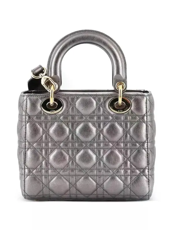 Dior My Abcdior Lady Metallic Cannage Quilt Leather Shoulder Bag - Grey