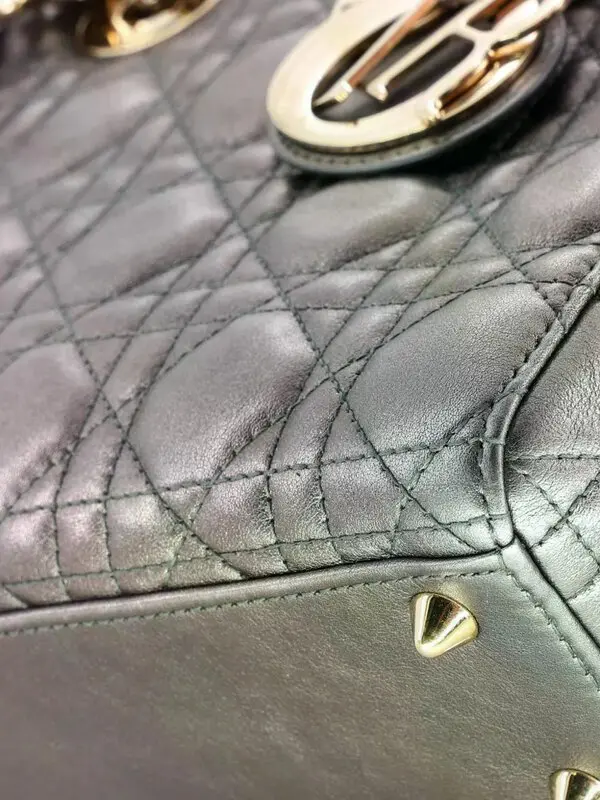 Dior My Abcdior Lady Metallic Cannage Quilt Leather Shoulder Bag - Grey