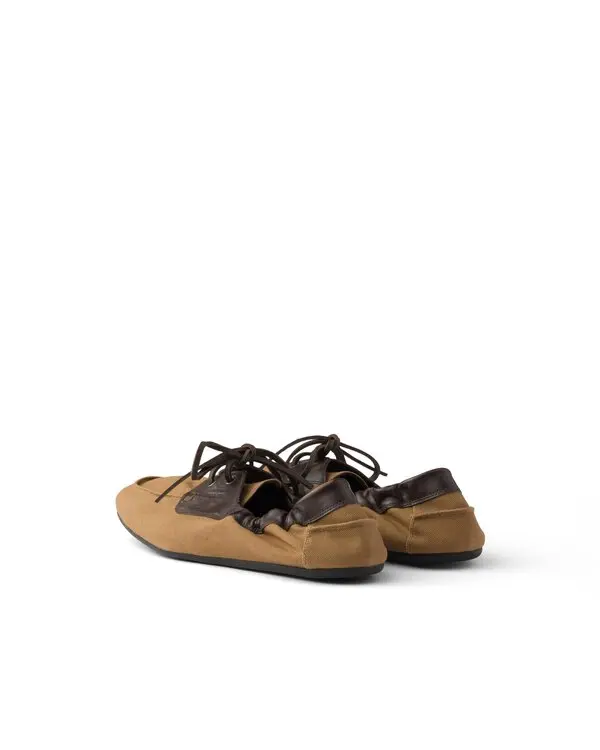 Prada Aged Canvas And Leather Boat Shoes - Brown