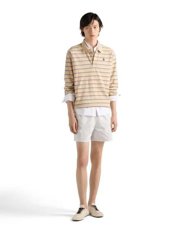Prada Striped Cotton Piqué Polo Shirt - Neutral