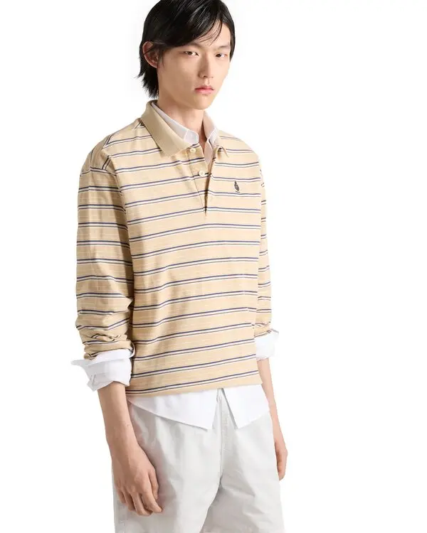 Prada Striped Cotton Piqué Polo Shirt - Neutral