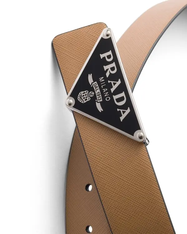 Prada Reversible Saffiano Leather Belt Strap - Brown