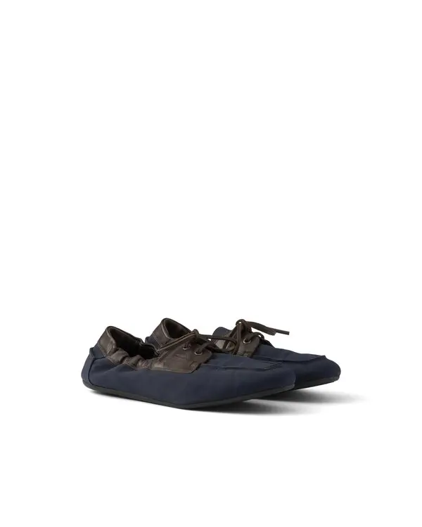 Prada Aged Canvas And Leather Boat Shoes - Blue