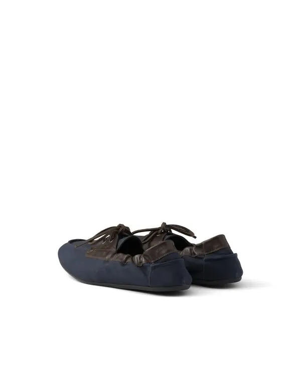 Prada Aged Canvas And Leather Boat Shoes - Blue
