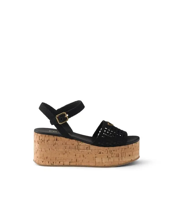 Prada Crochet Wedge Platform Sandals