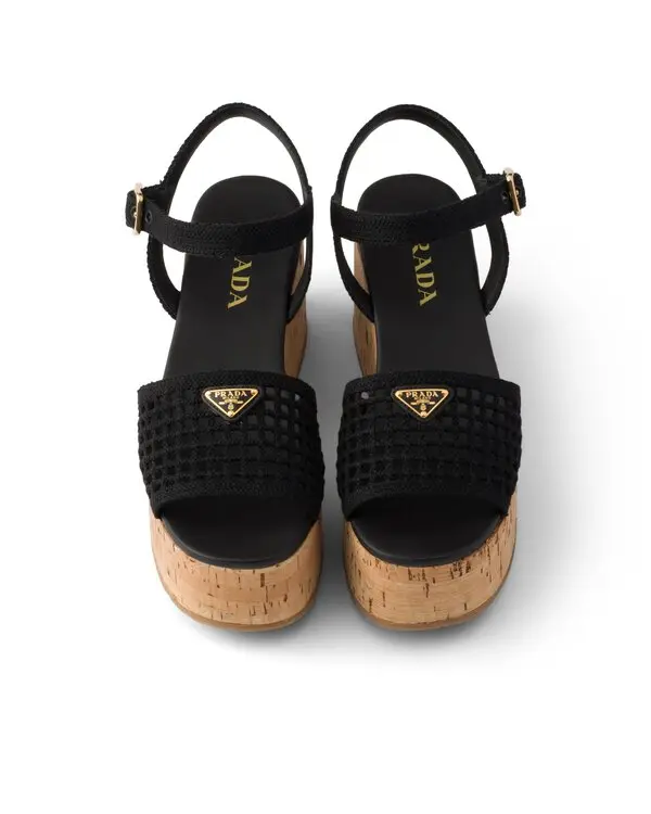 Prada Crochet Wedge Platform Sandals